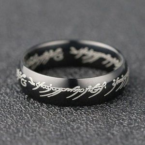 Accessories | Hobbit Lord Of The Rings Black Elvish Rune Engraving Ring ...